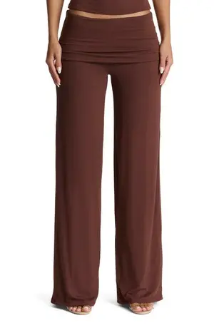 Naked Wardrobe Foldover Flare Pants - Chocolate