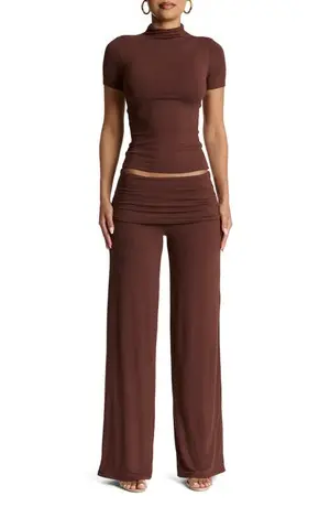 Naked Wardrobe Foldover Flare Pants - Chocolate