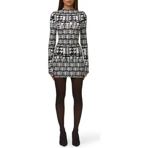 Naked Wardrobe Printed Long Sleeve Body-Con Minidress Dual Houndstooth