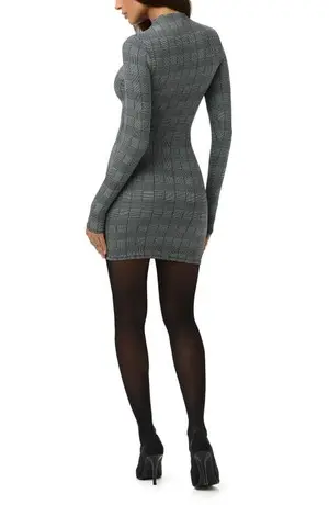 Naked Wardrobe Printed Long Sleeve Body-con Minidress - Houndstooth Plaid