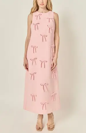 English Factory Bow Embellished A-line Dress - Pink