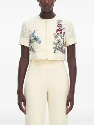 Adam Lippes Embroidered Cropped Jacket - Ecru Multi