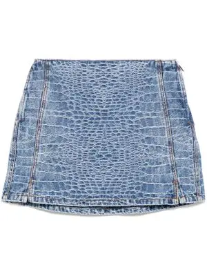 Ermanno Scervino Crocodile-print Denim Mini Skirt