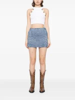 Ermanno Scervino Crocodile-print Denim Mini Skirt
