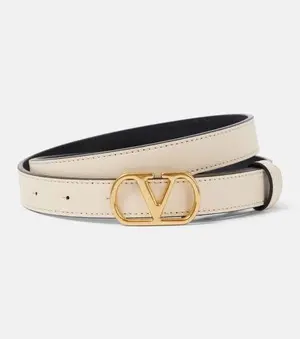 Valentino Garavani VLogo Signature Leather Belt Beige