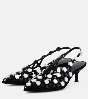 Attico Embellished Leather Mules - Black
