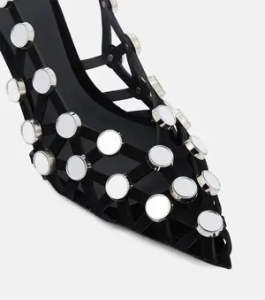 Attico Embellished Leather Mules - Black