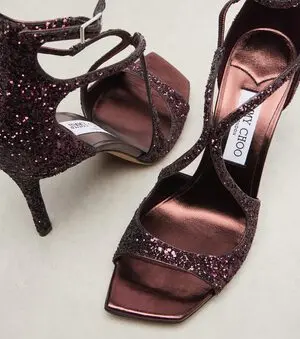 JIMMY CHOO Azia 95 Glitter Sandals - Brown
