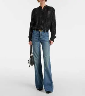Velvet By Graham & Spencer Striped Lamé Blouse