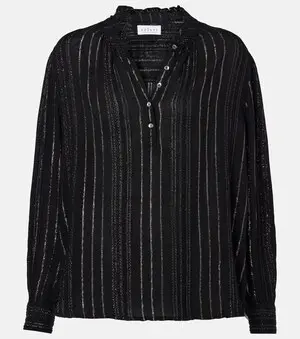 Velvet By Graham & Spencer Striped Lamé Blouse - Black