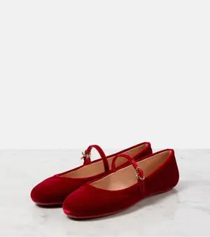 GIANVITO ROSSI Carla Velvet Mary Jane Flats - Red