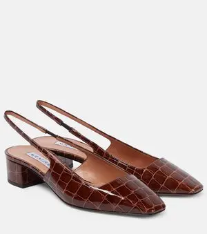 AQUAZZURA Ginza 35 Leather Slingback Pumps - Brown