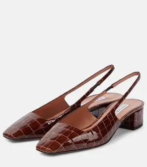 AQUAZZURA Ginza 35 Leather Slingback Pumps - Brown
