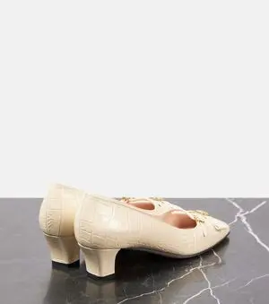 Valentino Garavani Bowow 45 Croc-effect Leather Pumps - Beige