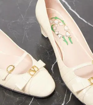 Valentino Garavani Bowow 45 Croc-effect Leather Pumps - Beige