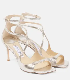 JIMMY CHOO Azie 75 Glitter Leather Sandals - Gold