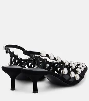 Attico Embellished Leather Mules - Black