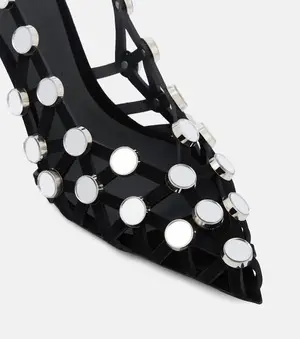 Attico Embellished Leather Mules - Black