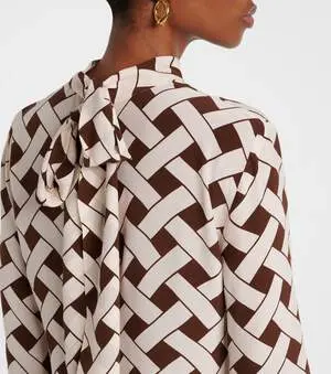 Rixo Libra Printed Tie-neck Blouse