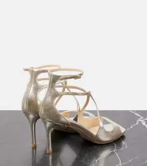 JIMMY CHOO Azie 75 Glitter Leather Sandals