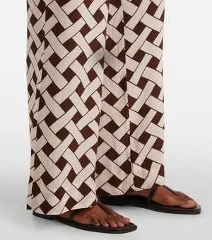 Rixo Isotta Printed Wide-leg Trousers In Diamond Wave Chocolate