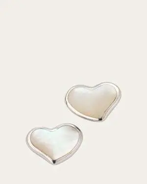 JAN LESLIE Heart Stud Earrings - Mop/silver