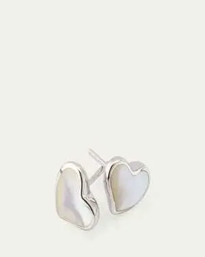 JAN LESLIE Heart Stud Earrings - Mop/silver