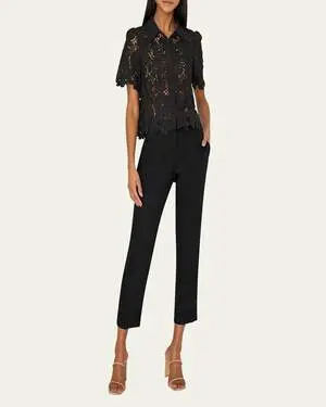 MILLY Nicola Cropped Slim Cady Trousers - Black