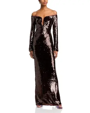 SELF-PORTRAIT Sequin Off The Shoulder Gown