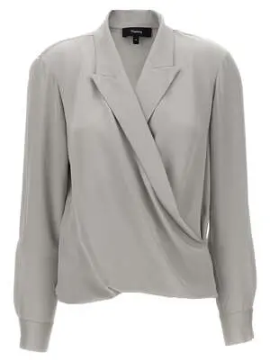 Theory Pk Label Wrap' Blouse - Gray