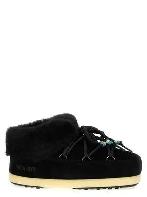 Moon Boot Mule Suede Beaded Ankle Boots - Black