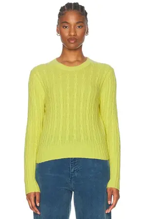 Guest In Residence Cable Shrunken Cashmere Crew Sweater - Lemon