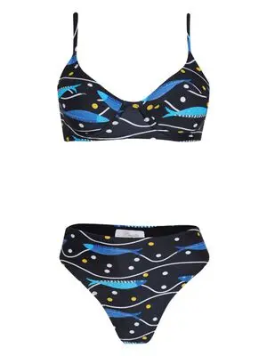 BRIGITTE Sardines-print Bikini - Blue