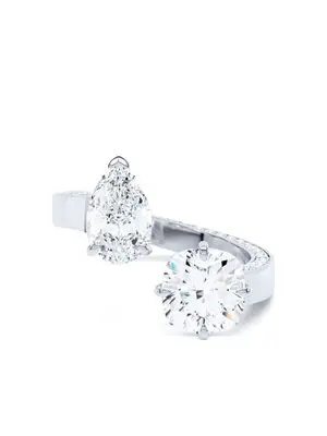 LOEV 18k White Gold Diamond Open Cuff Ring - Silver