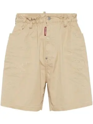 Dsquared2 Stitched Cotton Shorts - Neutrals