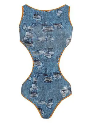 BRIGITTE Denim-print One Piece Swimsuit - Blue