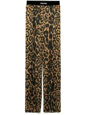 TOM FORD Leopard Print Silk Pants - Brown