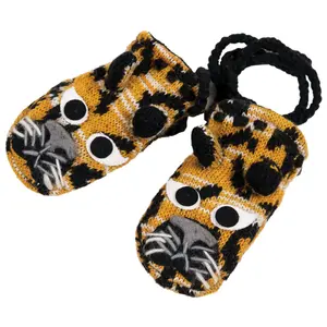 NIRVANNA DESIGNS Leopard Knitted Mittens - Brown