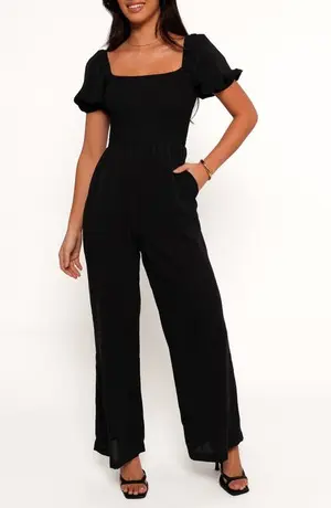 PETAL & PUP Jolene Smocked Jumpsuit - Black