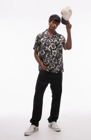 Topman Floral Satin Camp Shirt