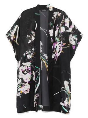 Carine Gilson Floral-print Silk Robe - Black