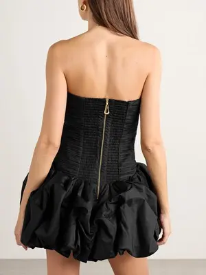 Aje Violette Strapless Ruched Cotton Mini Dress - Black