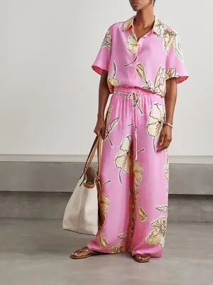 Aje Mirella Floral-print Silk Shirt