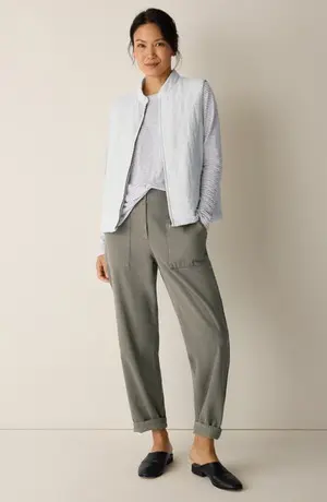 Eileen Fisher Stripe Organic Linen Long Sleeve T-shirt - Bay Leaf