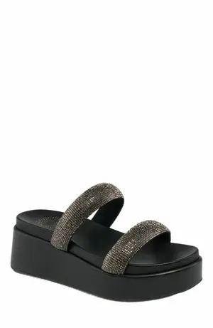 GRACE FOOTWEAR Boca Leather Slip-on Wedge Sandals - Pewter