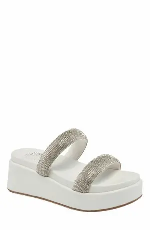 GRACE FOOTWEAR Boca Leather Slip-on Wedge Sandals - Silver