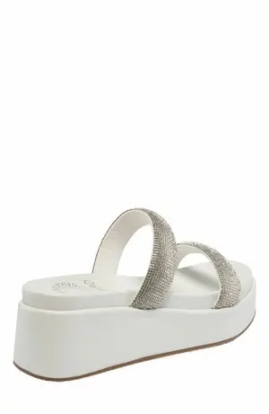 GRACE FOOTWEAR Boca Leather Slip-on Wedge Sandals - Silver