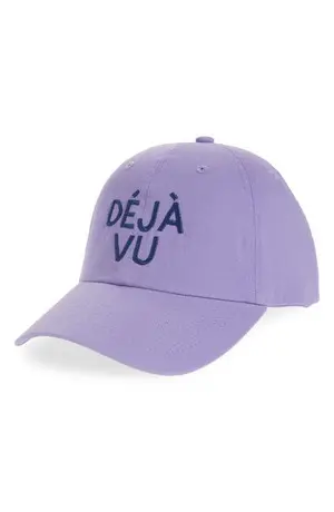 Clare V. Déjà Vu Baseball Cap - Lilac W/navy Embroidered