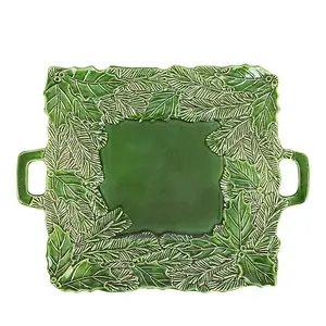 VIETRI Lastra Holiday Figural Handled Square Platter - Green