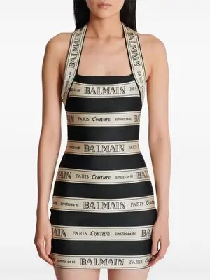 Balmain Logo-jacquard Mini Dress - Black